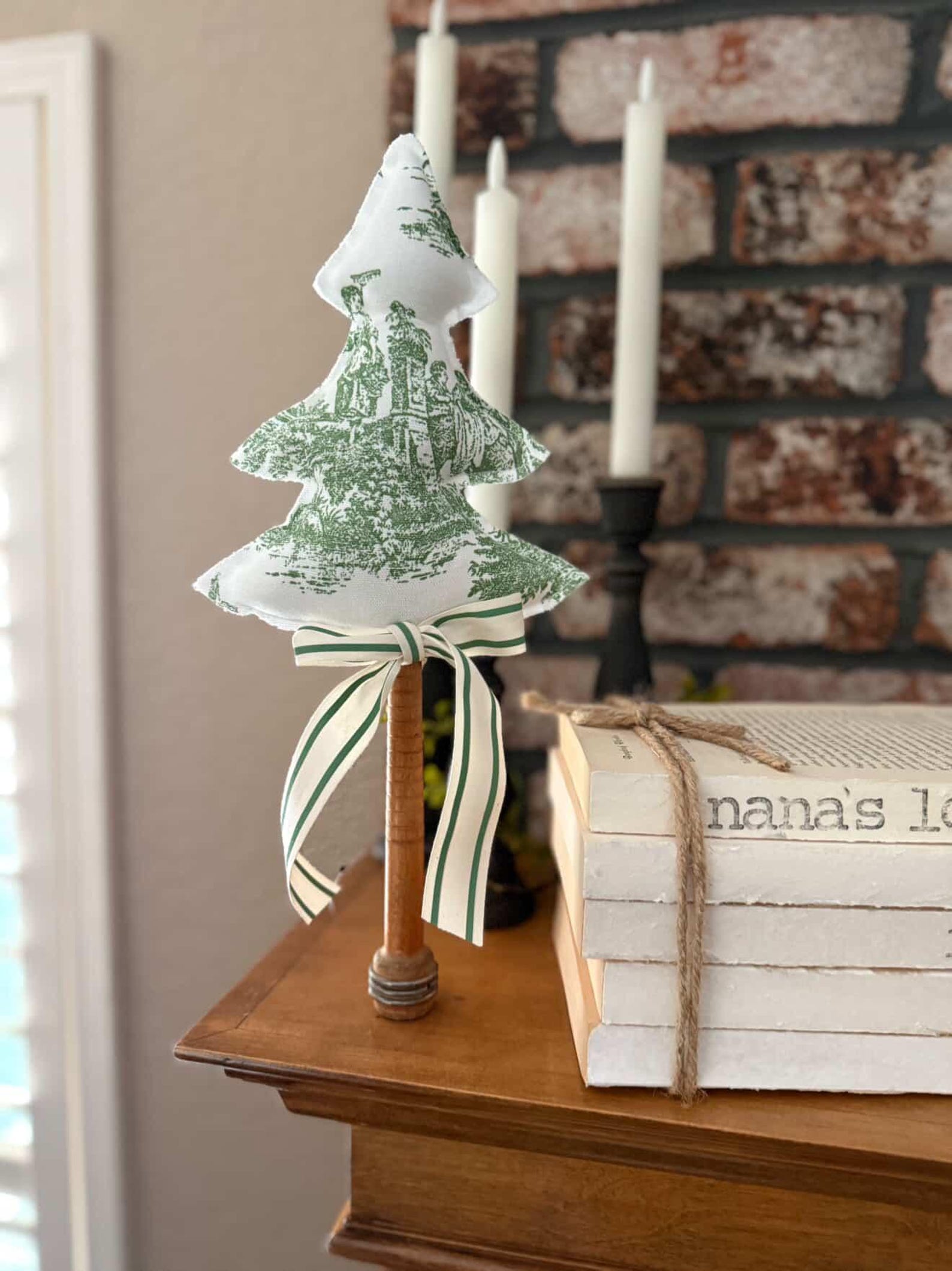 French Toile Christmas Tree on a Vintage Spool, Christmas Decor ...