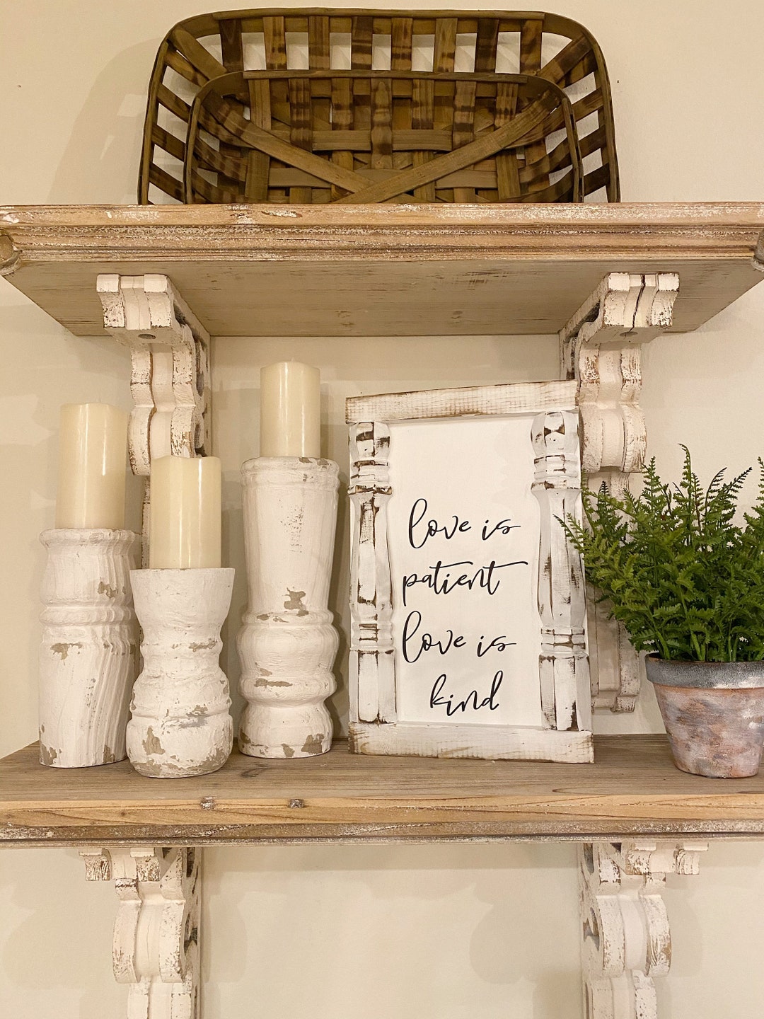 Love is Patient Love is Kind Spindle Sign, Distressed Sign, Shabby Chic ...