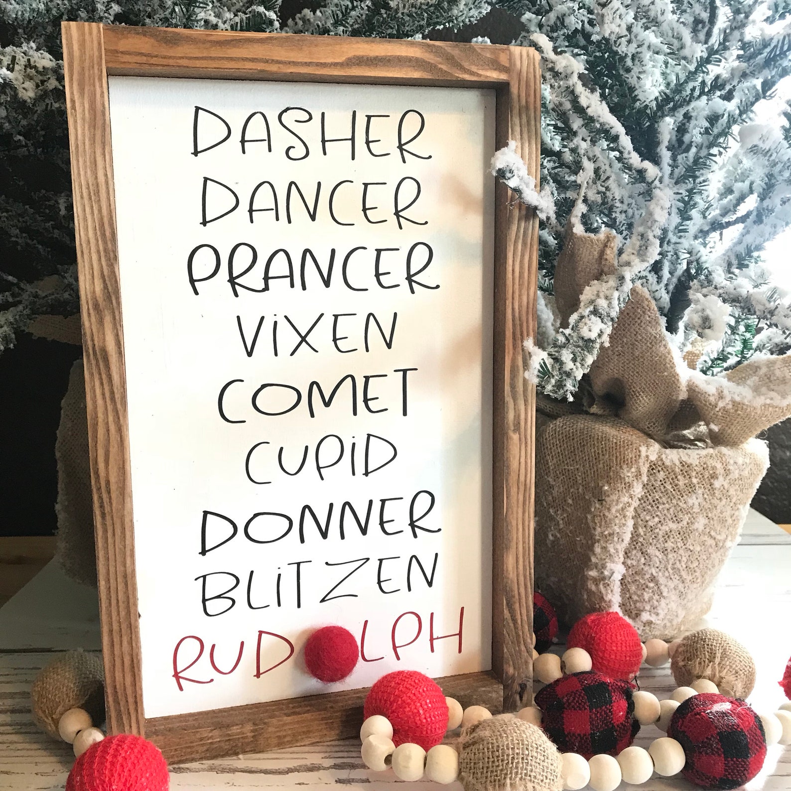 Reindeer name sign Christmas sign rudolph sign pom pom | Etsy