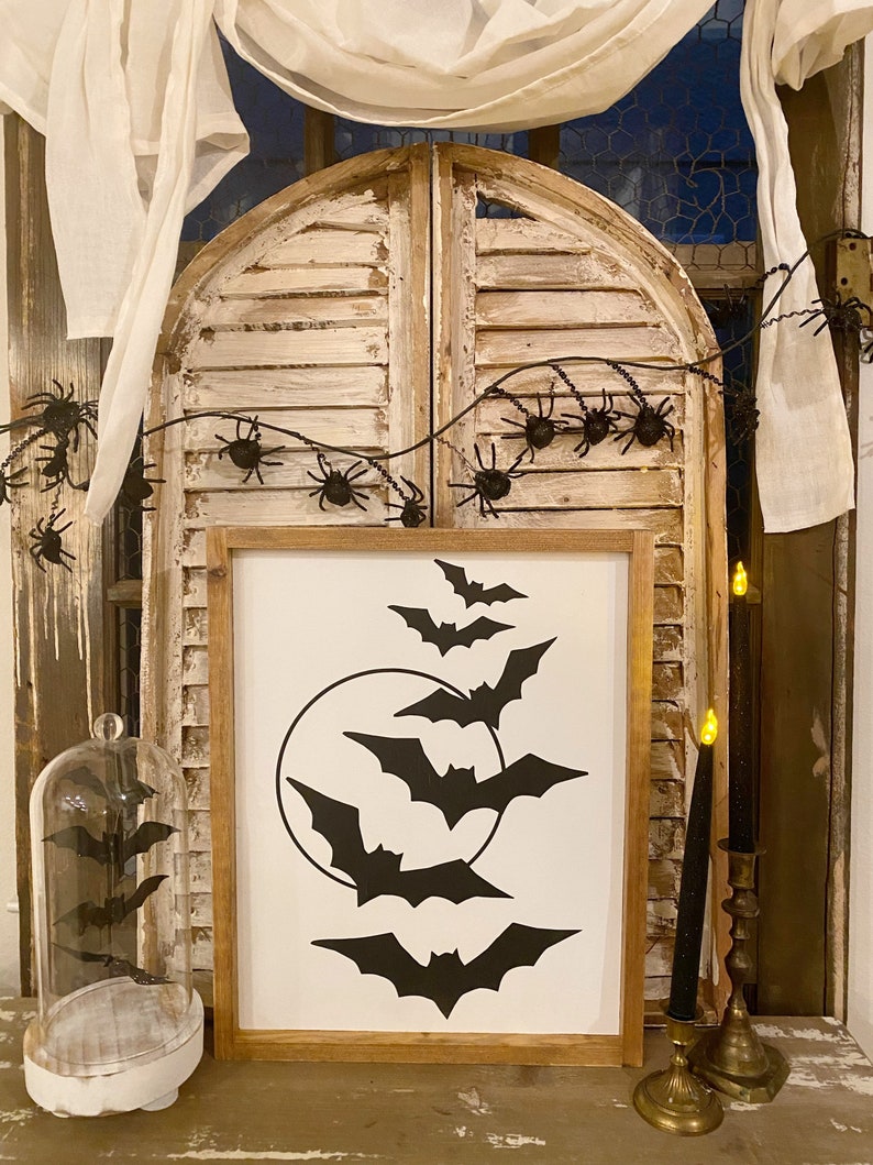 Bat Sign Bat and Moon Sign Halloween Sign Fall Sign Gift - Etsy