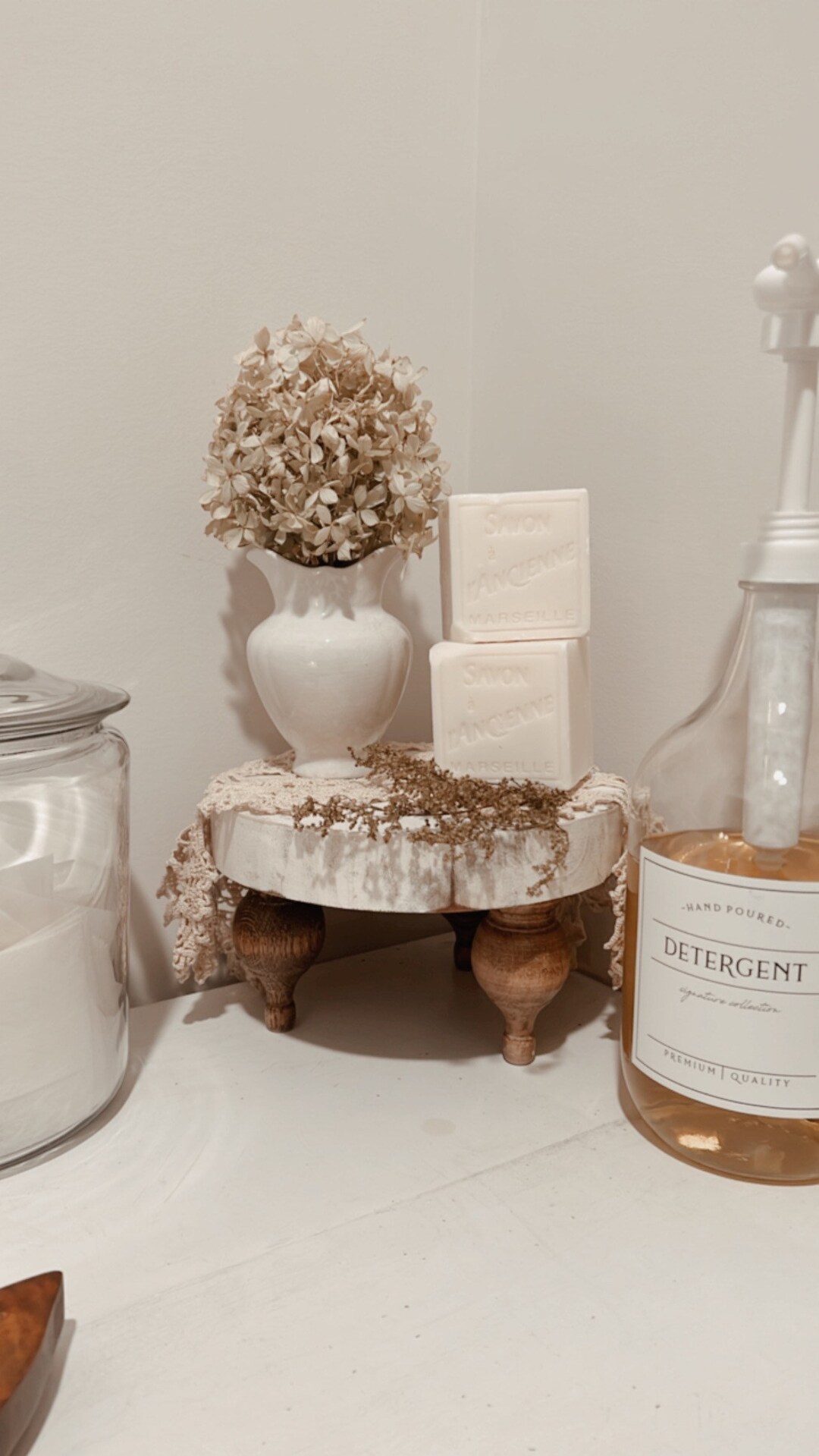 Large Round Riser With Decorative Legs, White Top W/stained Legs, Riser ...