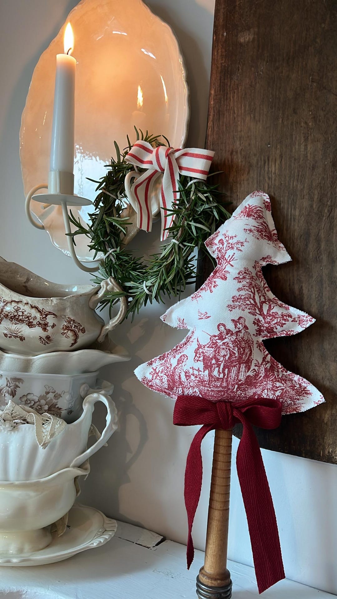 French Toile Christmas Tree on a Vintage Spool, Christmas Decor ...