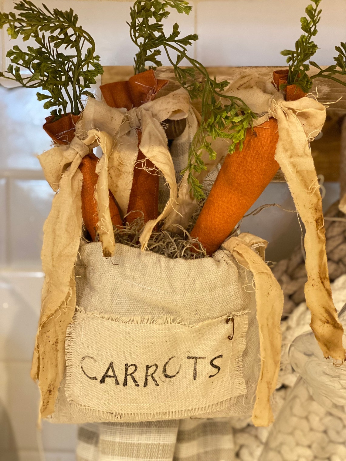 Primitive Fabric Carrots in a Vintage Inspired Bag Easter | Etsy