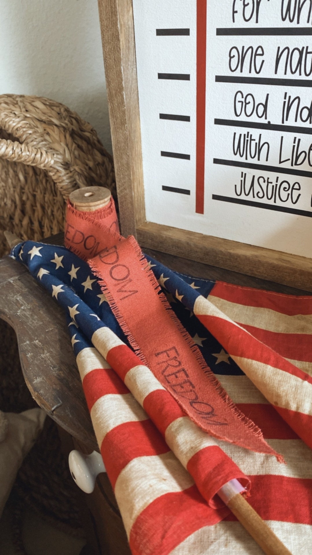 FREEDOM Stamped Ribbon on a Spool, Patriotic Decor, Primitive Decor ...