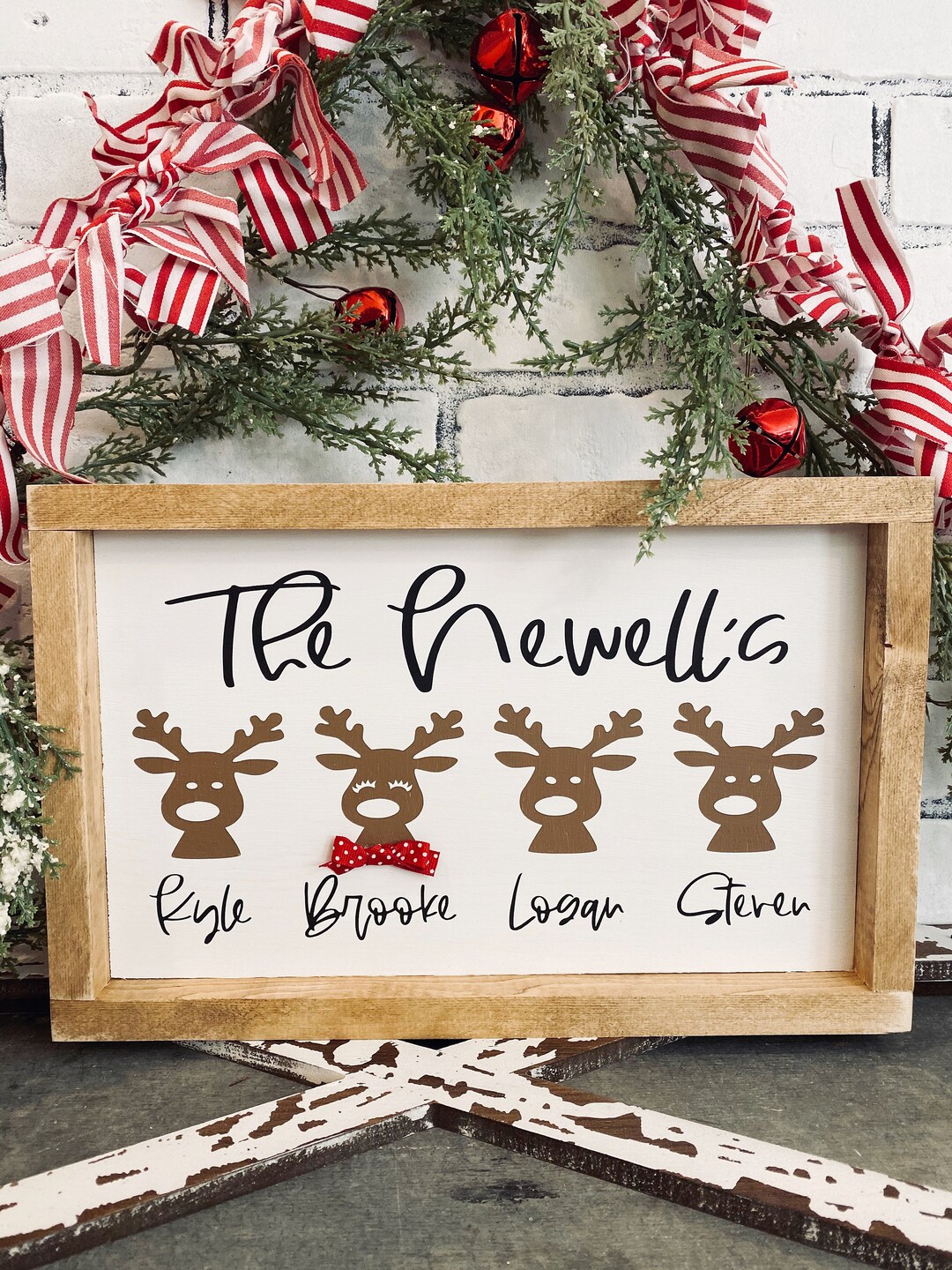 Reindeer Family Sign, Christmas Sign, Personalized Sign, Gift, Family ...