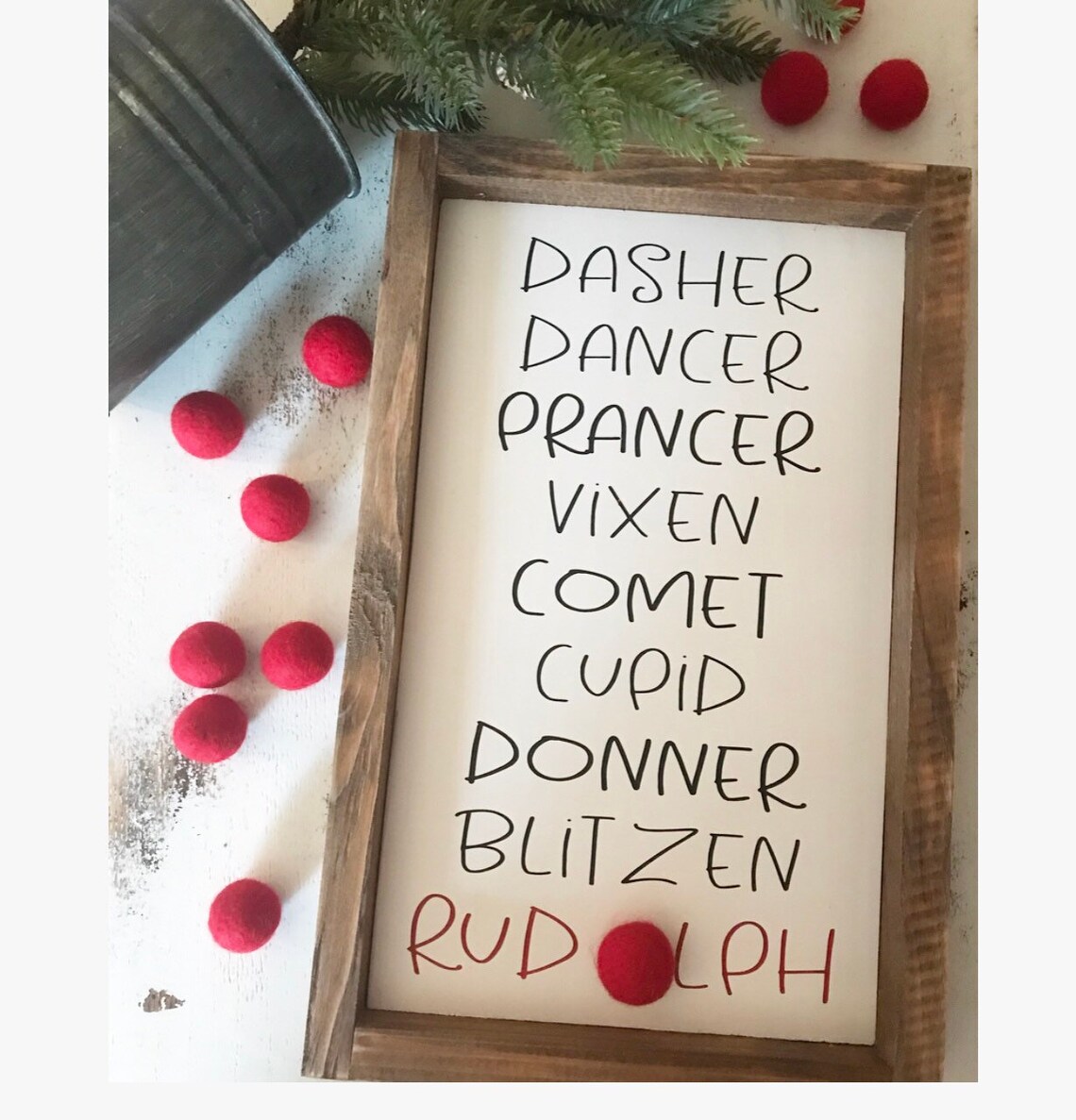 Reindeer name sign Christmas sign rudolph sign pom pom | Etsy