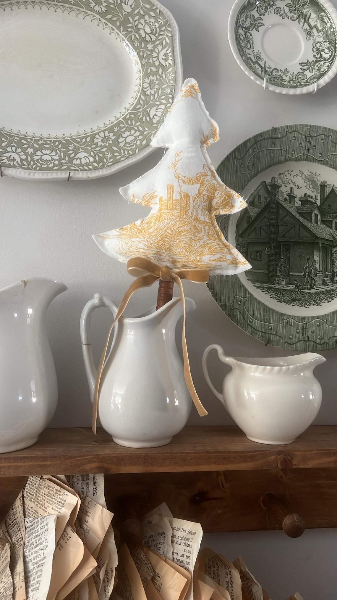 French Toile Christmas Tree on a Vintage Spool, Christmas Decor ...