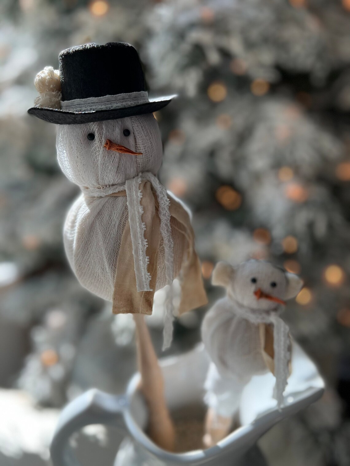 Snowman on Spindles Set of Two Snowmen Christmas Decor - Etsy