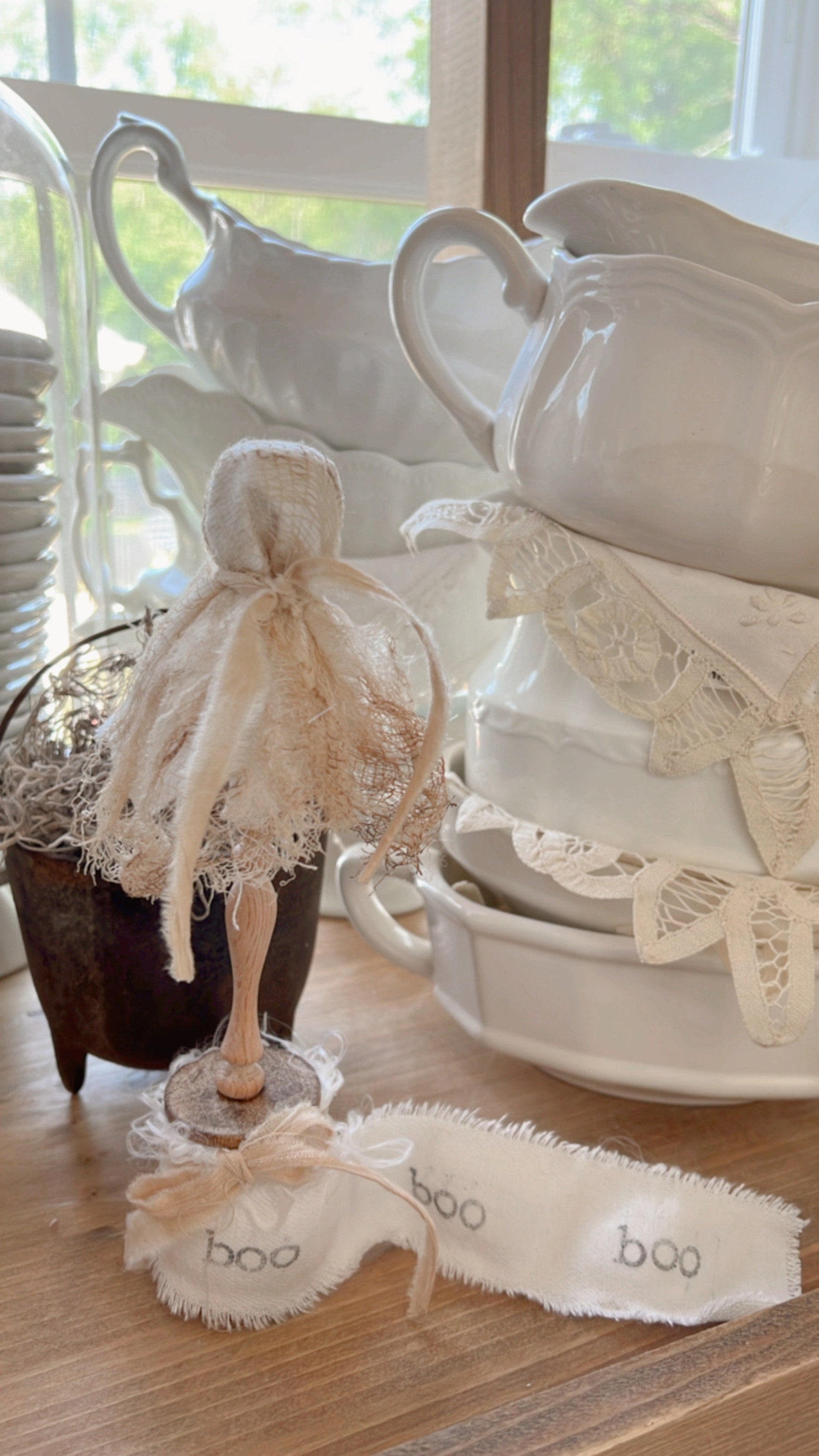 Boo Hand Stamped Ribbon on a Spool With a Ghost on a Spindle, Ribbon ...