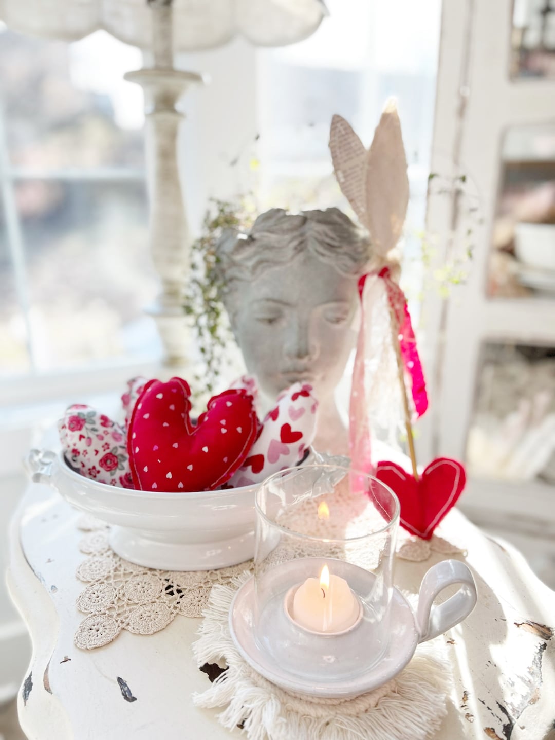 Valentine Heart Bowl Fillers, Fabric Hearts, Set of 3 Puffy Hearts ...