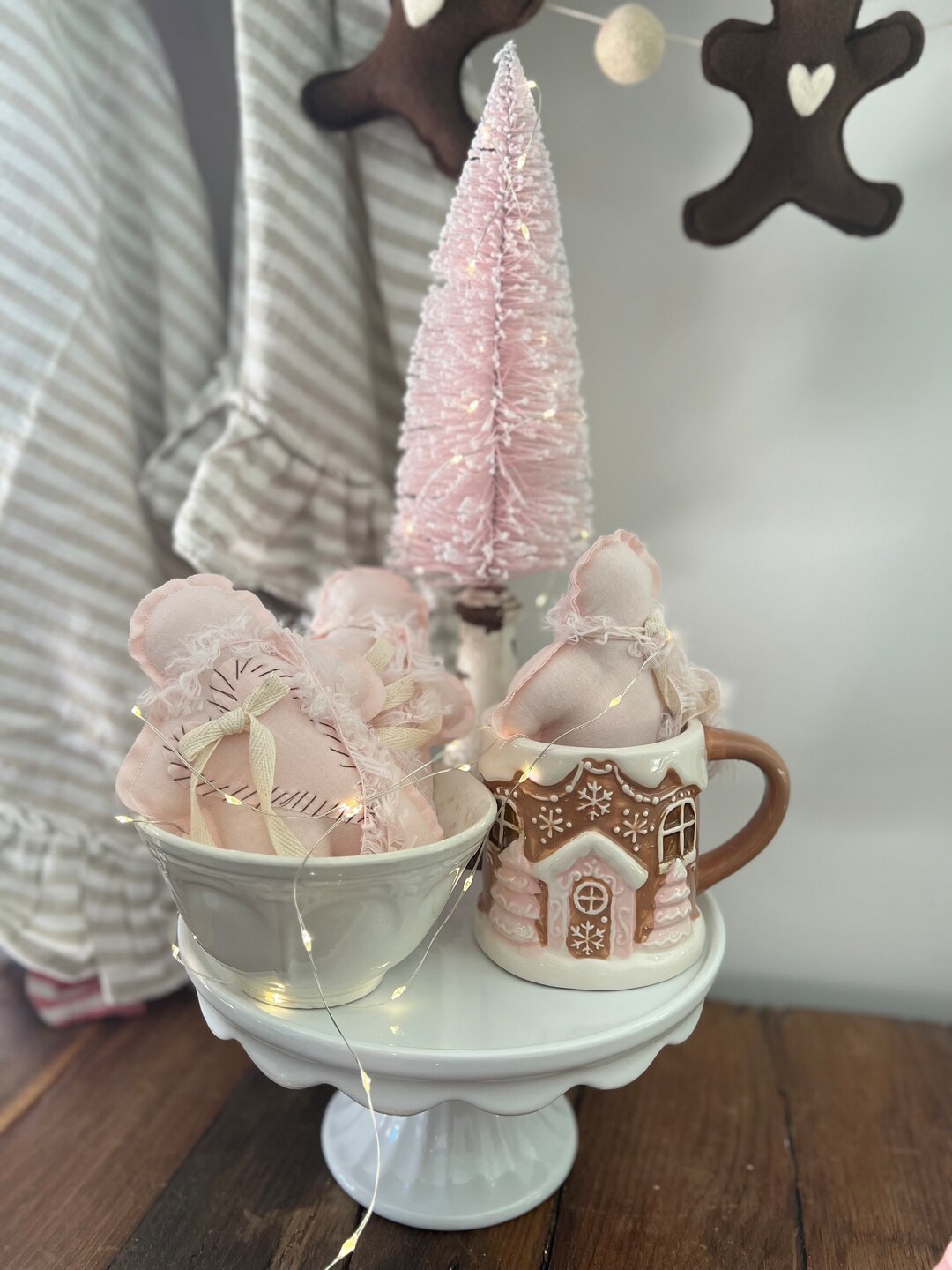 Gingerbread Bowl Fillers, Pink Gingerbread Decor, White Gingerbread ...