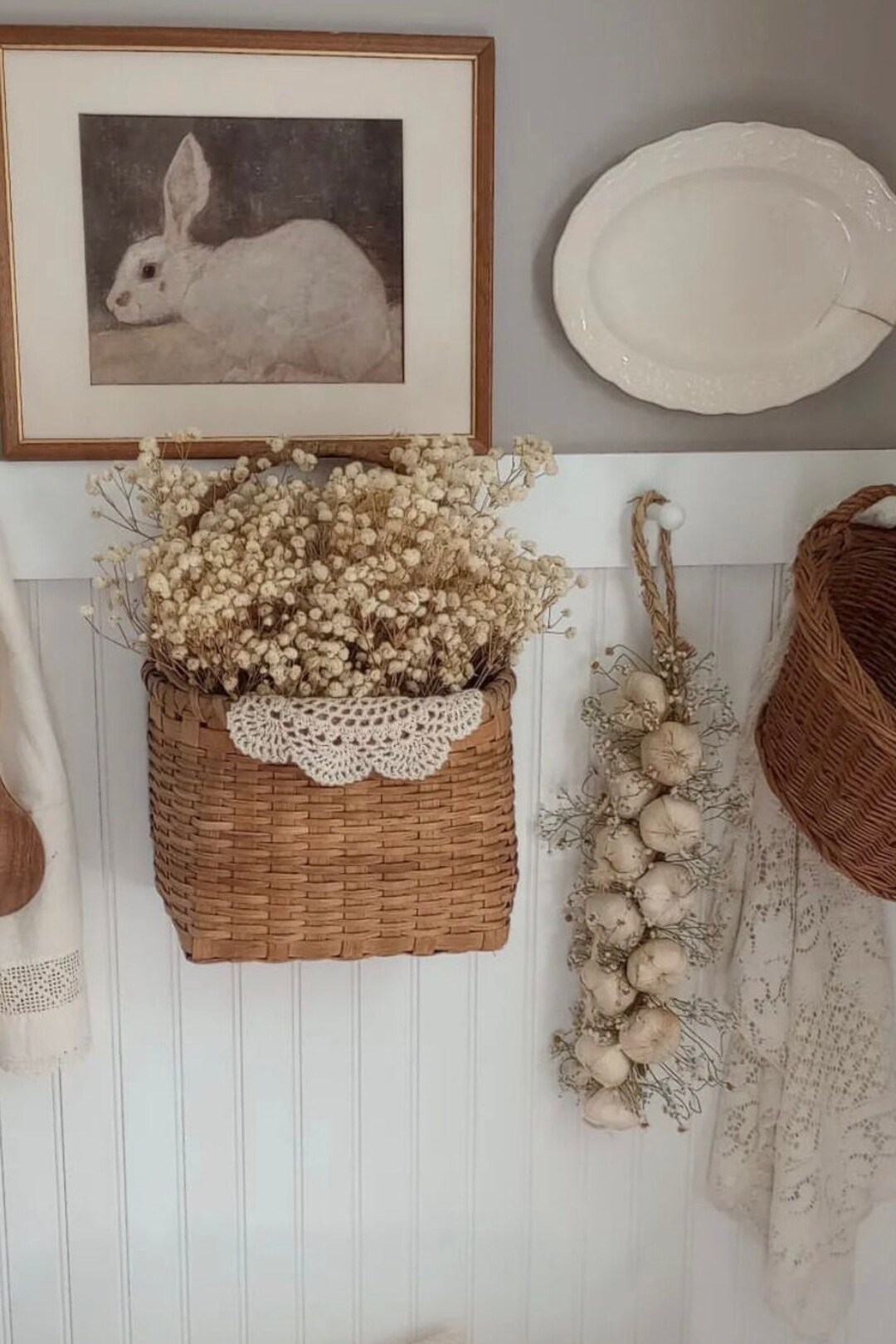 Faux Garlic Braid, Faux Garlic Braid With Dried Flowers, Garlic Decor ...