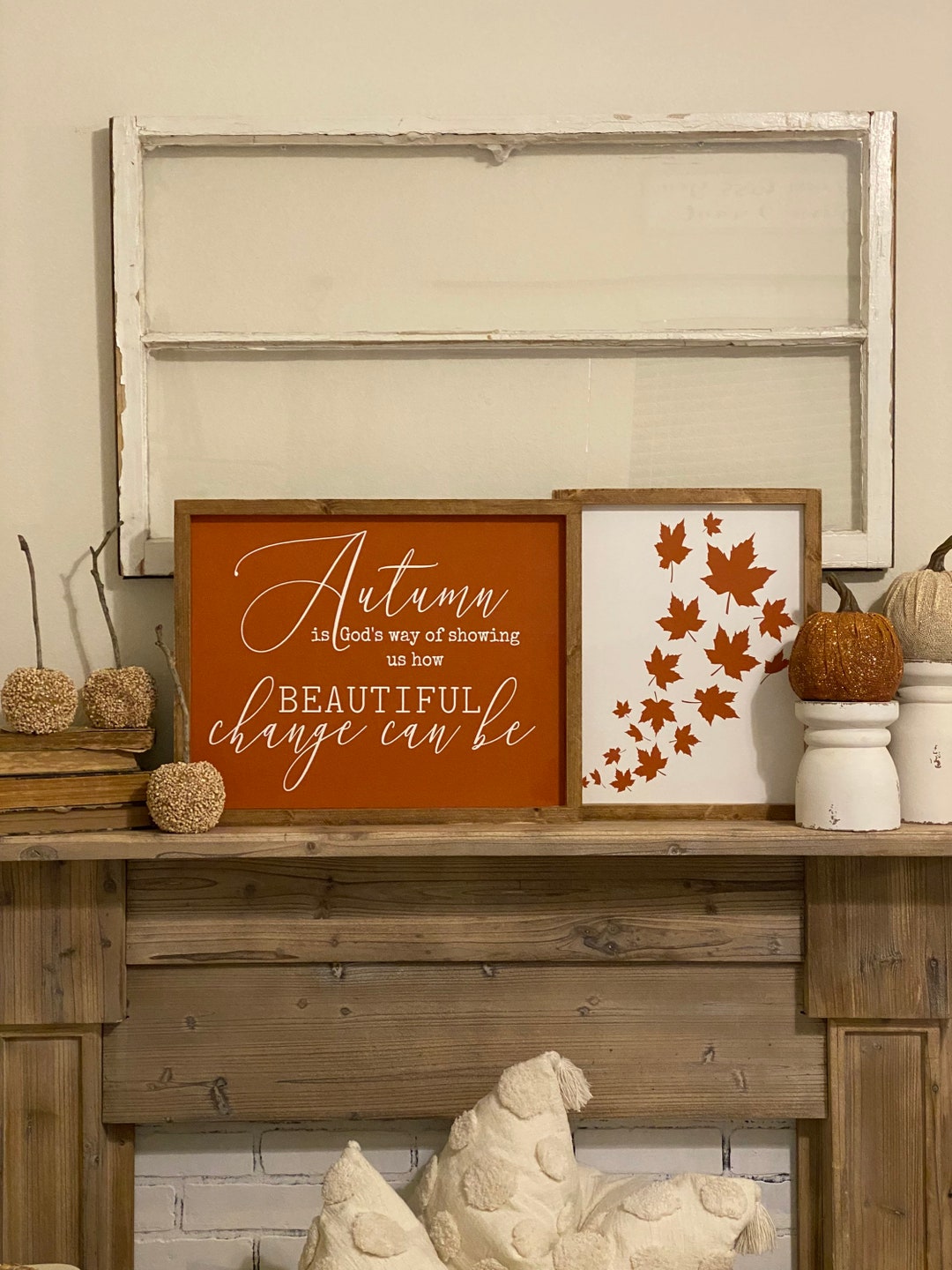 Set of two autumn signs, fall sign duo, autumn sign, leaves sign, gift ...