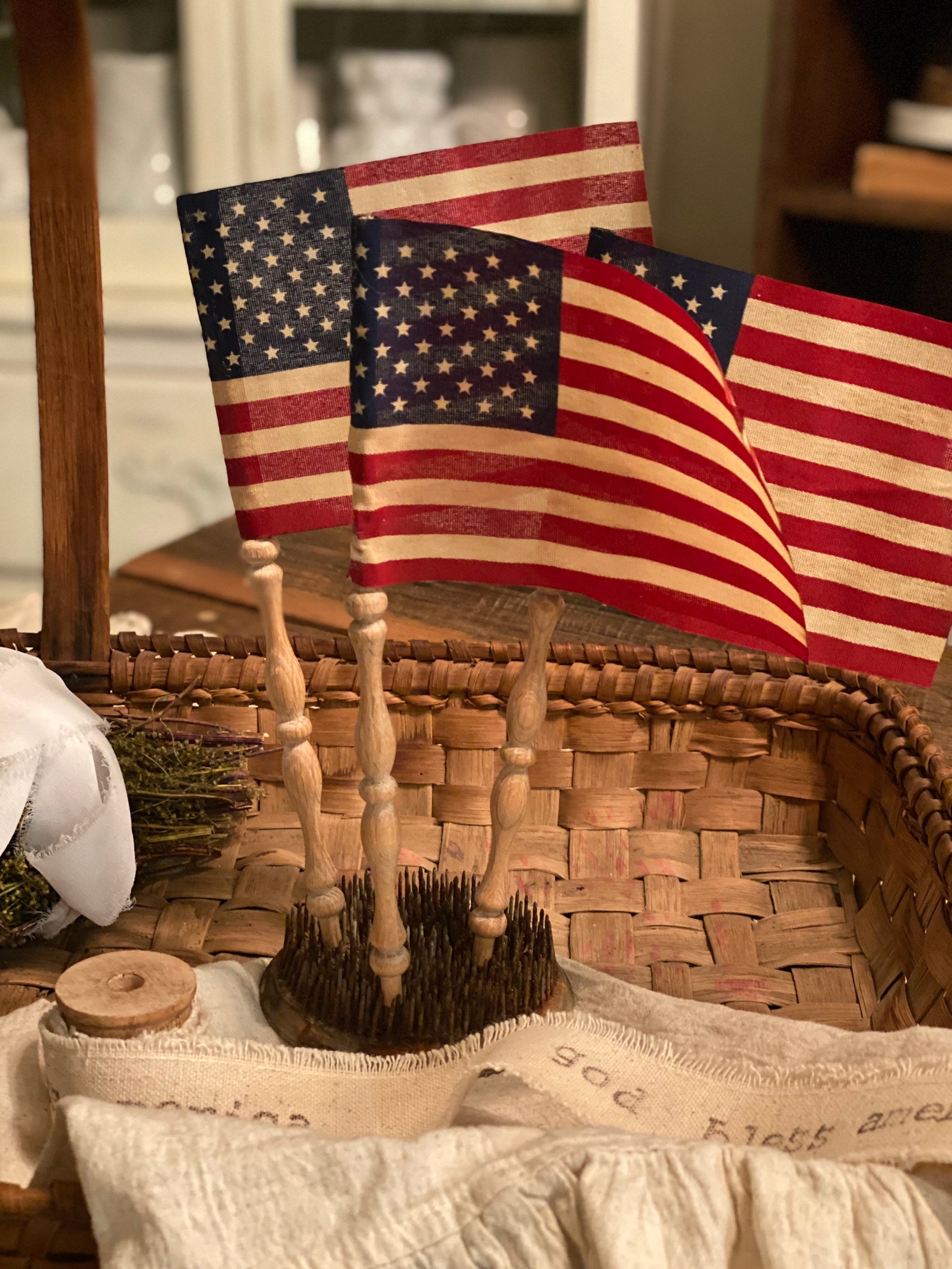 Set of 3 Vintage Inspired American Flags on Mini Spindles | Etsy