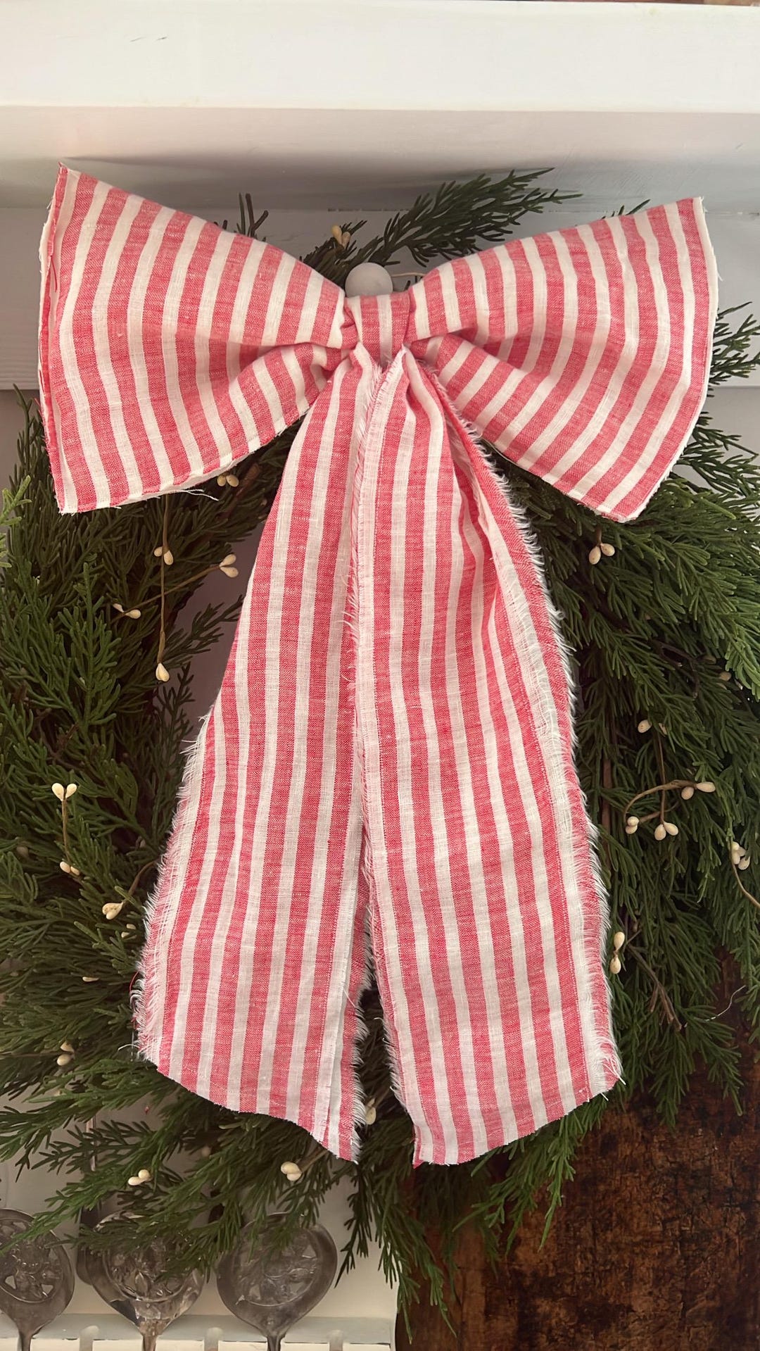 Puffy Bow, Decorative Puffy Bow, Holiday Bow, Red & White Striped Bow ...