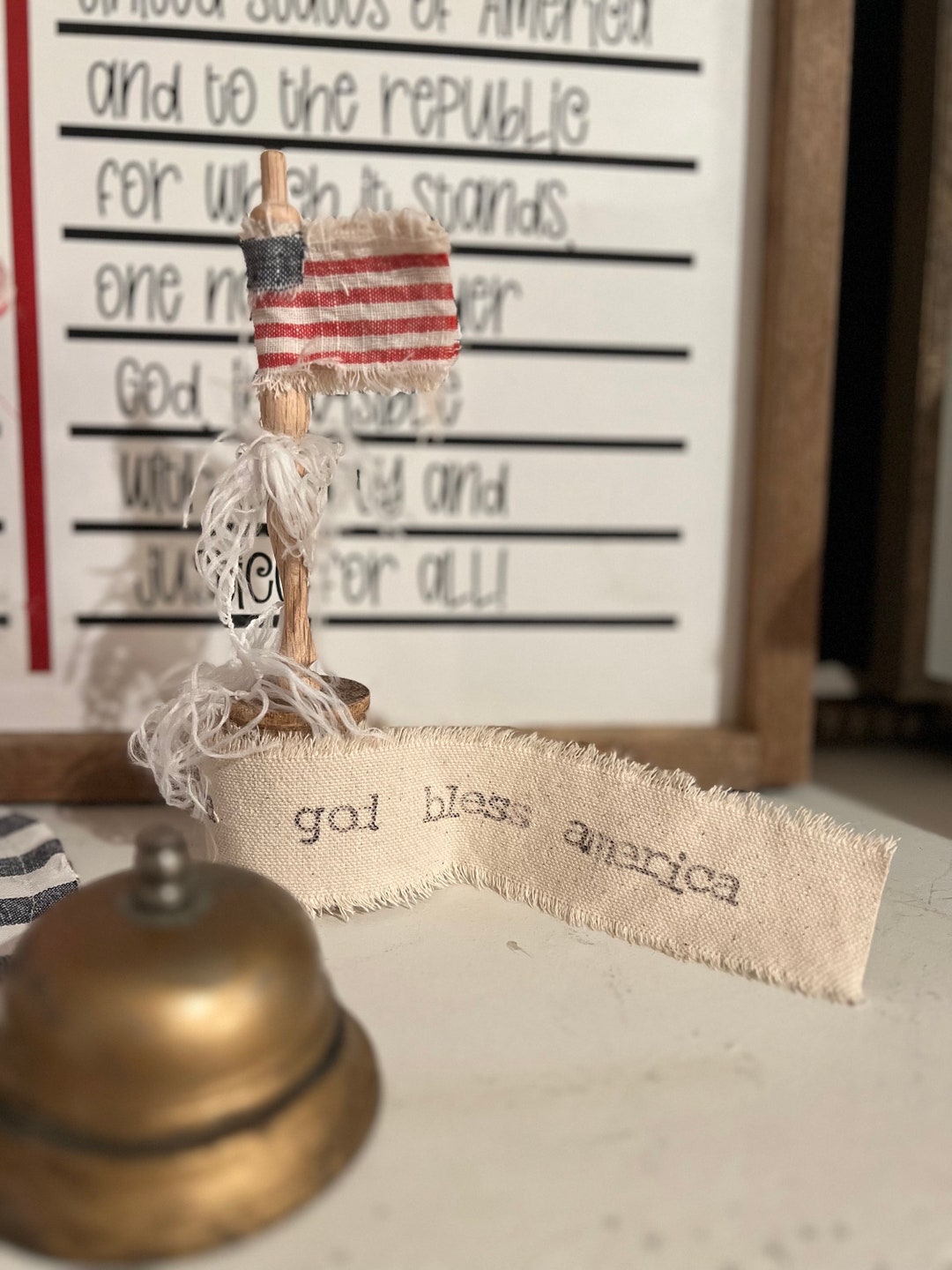 God Bless America Hand Stamped Ribbon on a Spool With a Mini Spindle ...