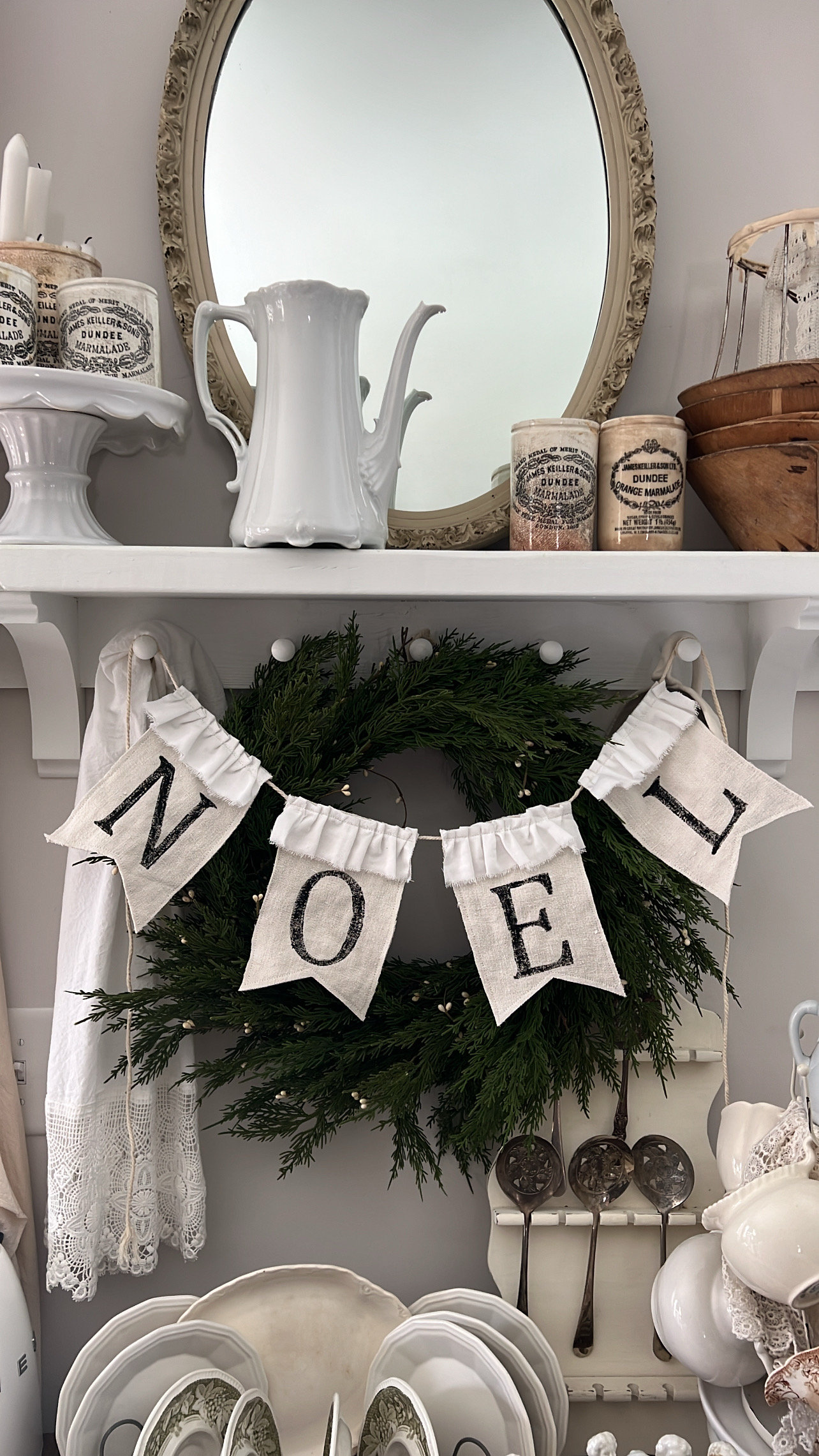 Noel Banner, Christmas Banner, Antique French Linen Banner, Ruffled ...