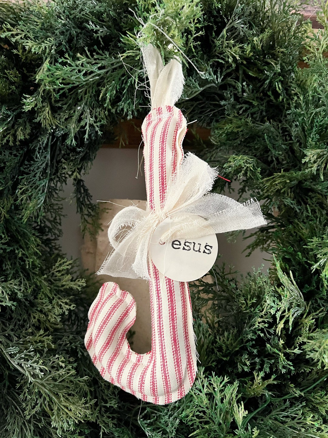 Candy Cane Hanger, Fabric Candy Cane, Jesus, Christmas Decor, Peg Rail ...