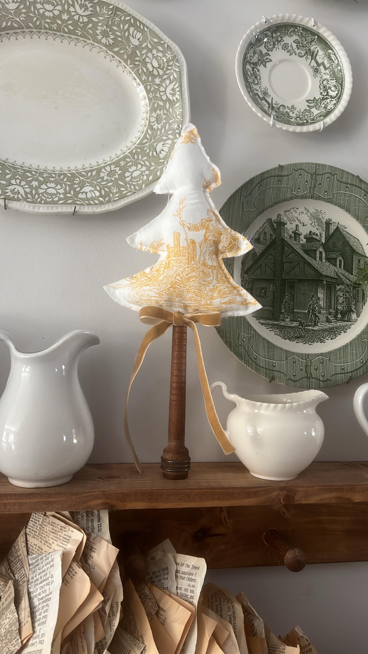 French Toile Christmas Tree on a Vintage Spool, Christmas Decor ...