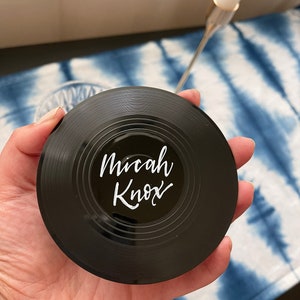 Mini 4" Vinyl Faux Record Coaster Calligraphy Escort Cards|80s Retro ...