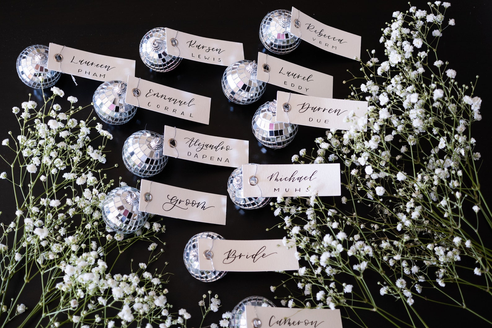 2 Mini Disco Ball Ornament Calligraphy Escort Cardsdisco Ball ...