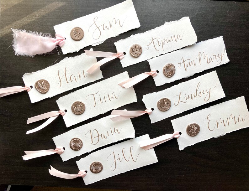 Handlettered Deckled Edge Hand-torn White Place Cards With Wax - Etsy