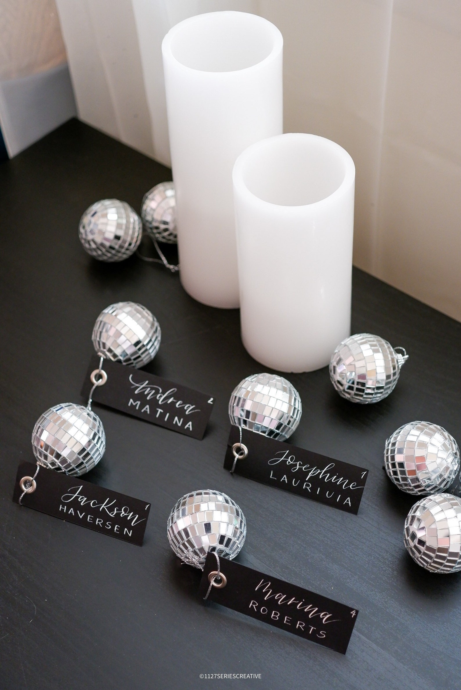 2 Mini Disco Ball Ornament Calligraphy Escort Cardsdisco Ball ...