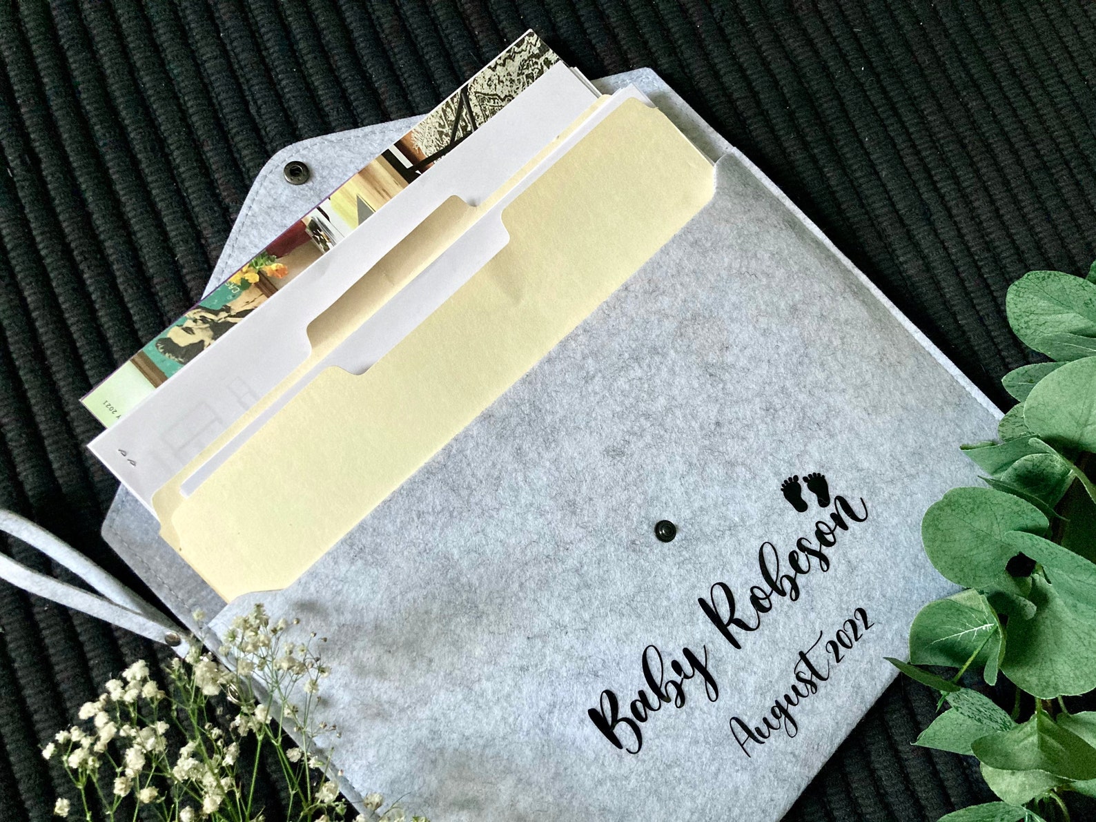Personalized Grey/black Pregnancy Family Planning Felt File Folder,baby ...