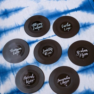 Mini 4" Vinyl Faux Record Coaster Calligraphy Escort Cards|80s Retro ...