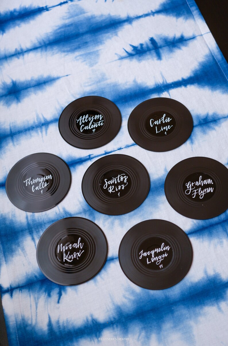 Mini 4 Vinyl Faux Record Coaster Calligraphy Escort - Etsy