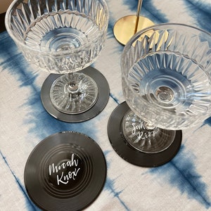 Mini 4" Vinyl Faux Record Coaster Calligraphy Escort Cards|80s Retro ...