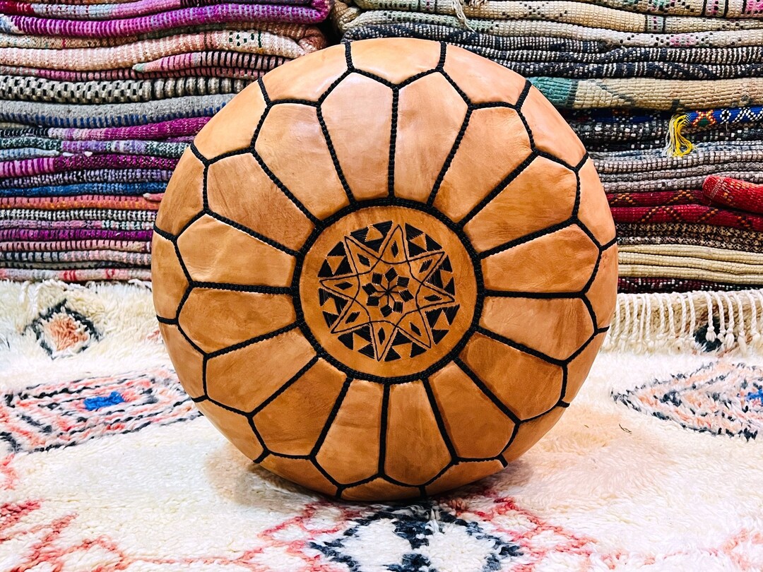 Ottoman Pouf Vintage Coffee Table Tray Leather Ottoman Pouf - Etsy