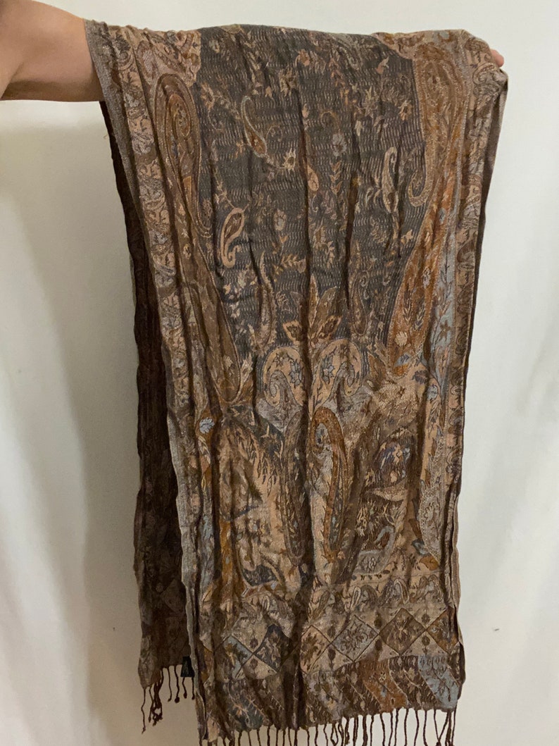 Muted Earth Tone Palette Paisley Pattern Authentic Pashmina Scarf ...