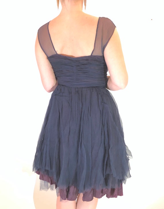 1950s Navy Prom Dress, Structured Strapless Ruched Bo… - Gem