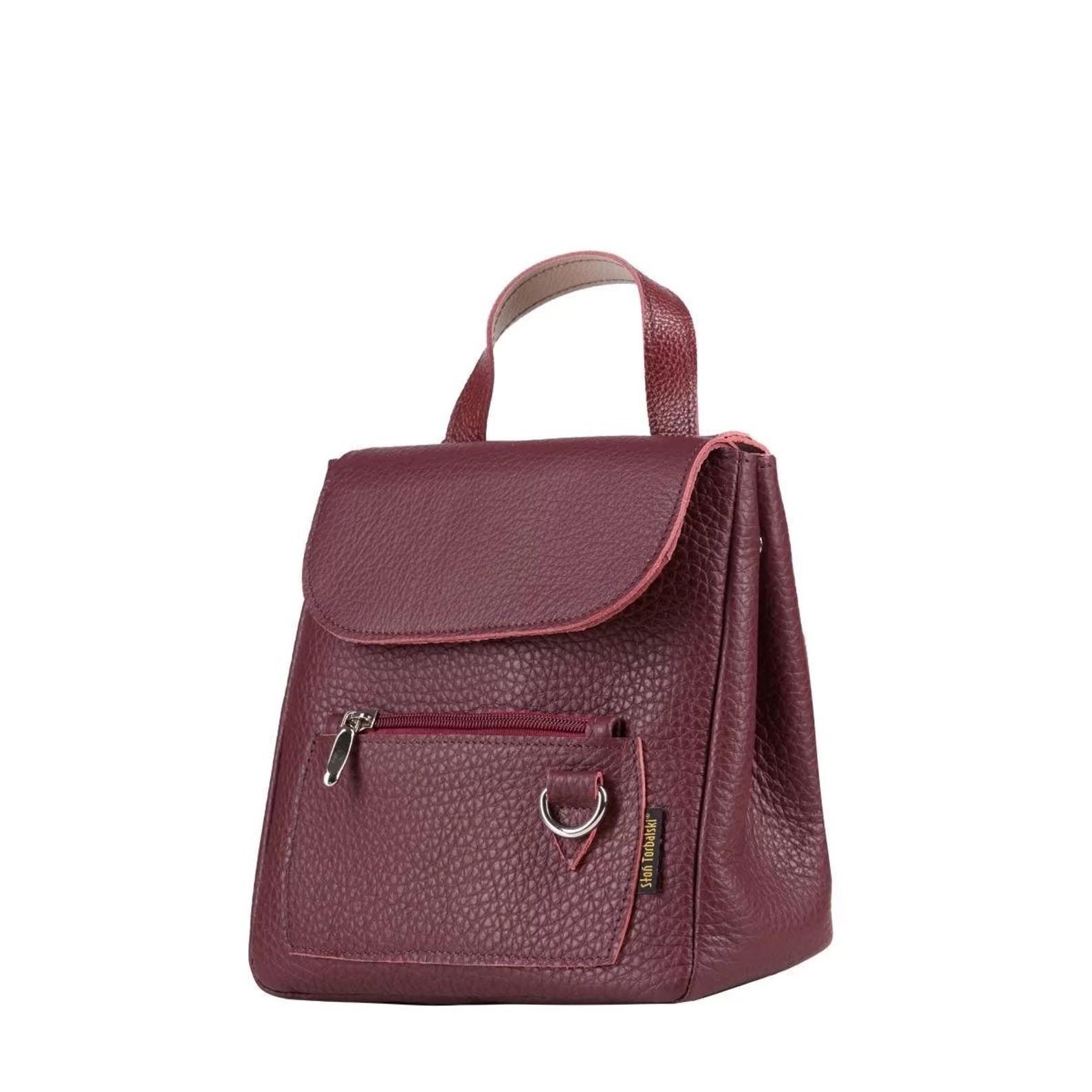 Burgundy Genuine Leather Mini Backpack for Women - High-quality Full ...