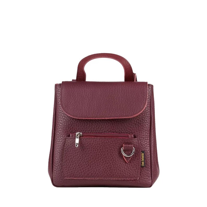 Burgundy Genuine Leather Mini Backpack for Women - High-quality Full ...