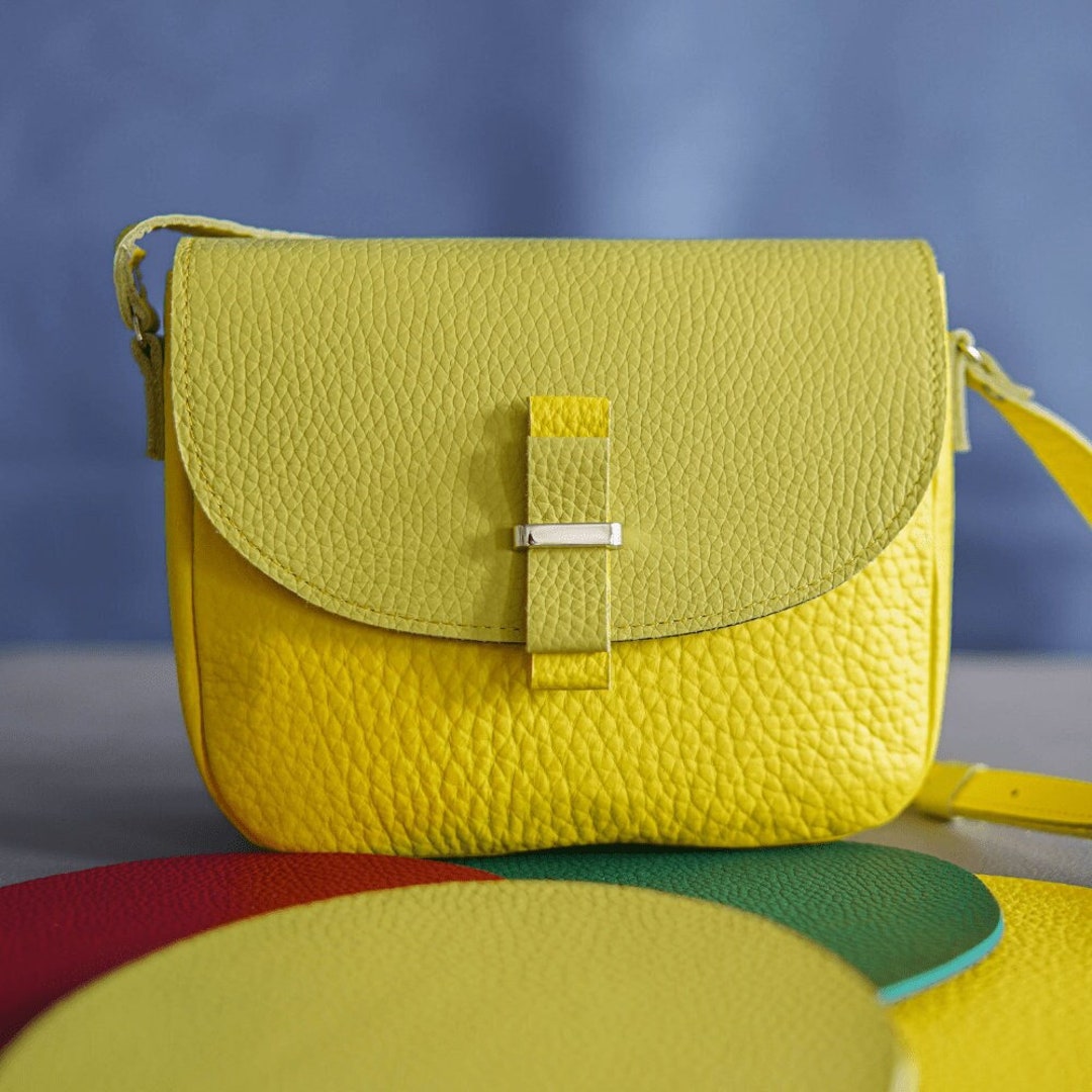 Yellow Crossbody Purse for Women, Handmade Leather Handbag, Small ...