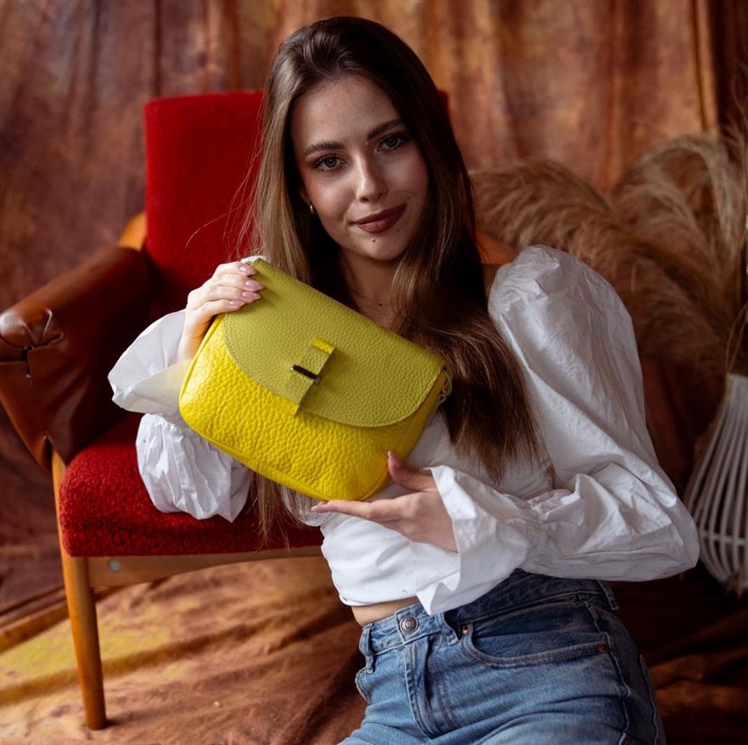 Yellow Crossbody Purse for Women, Handmade Leather Handbag, Small ...