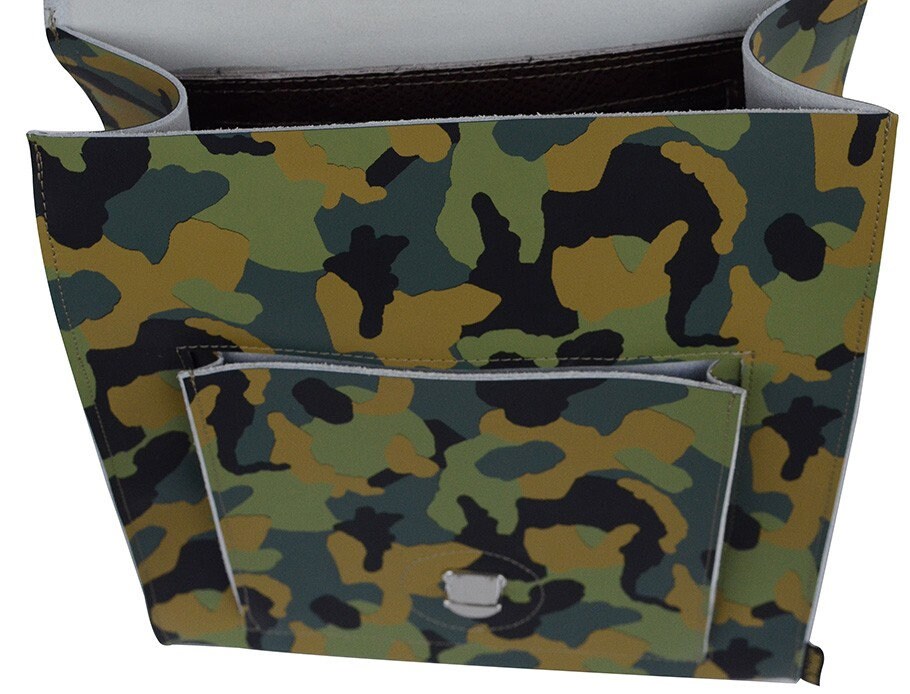 Green Camouflage Backpack Full Grain Leather School Backpack Unisex ...