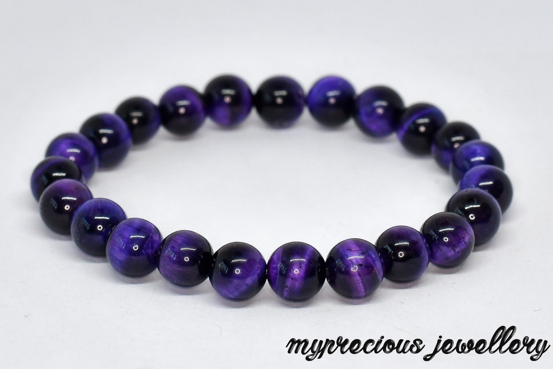 Purple Tiger Eye Gemstone Bracelet Stone UK Rock Elasticated Chakra ...