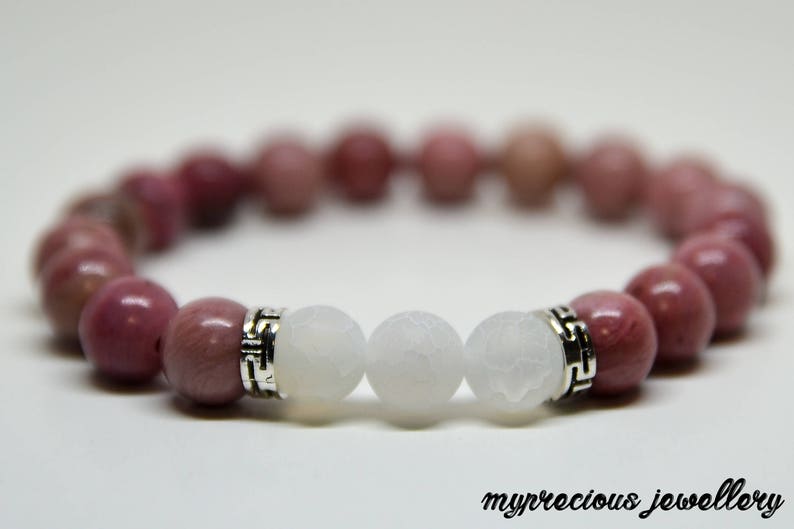 Natural Rhodonite White Frost Agate Gemstone Bracelet 8 Mm - Etsy UK