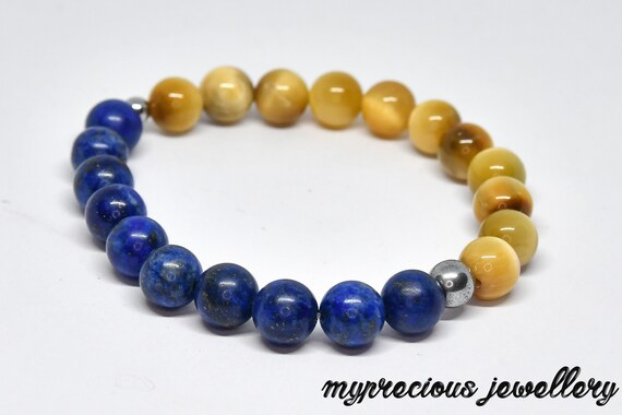 Natural Lapis Lazuli Tiger Eye Gemstone Bracelet Gold Sanskrit Healing Stone Elasticated Reiki Chakra UK Protections Etsy