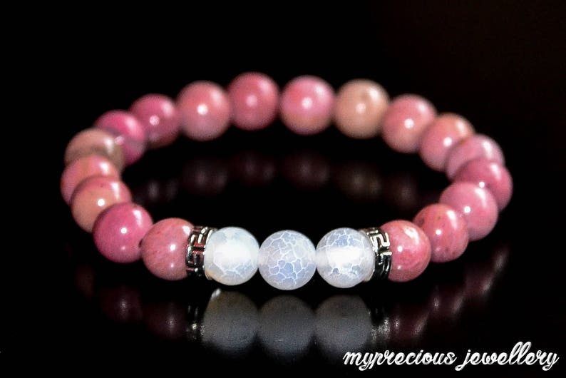 Natural Rhodonite White Frost Agate Gemstone Bracelet 8 Mm - Etsy UK