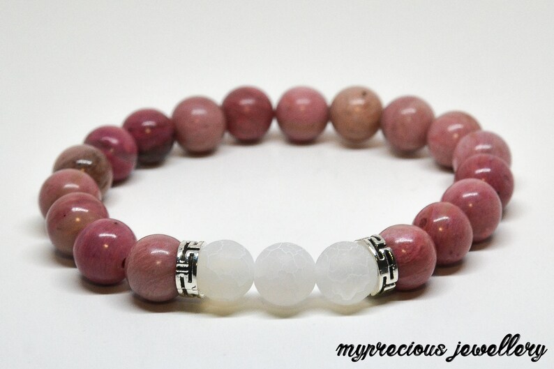 Natural Rhodonite White Frost Agate Gemstone Bracelet 8 Mm - Etsy UK