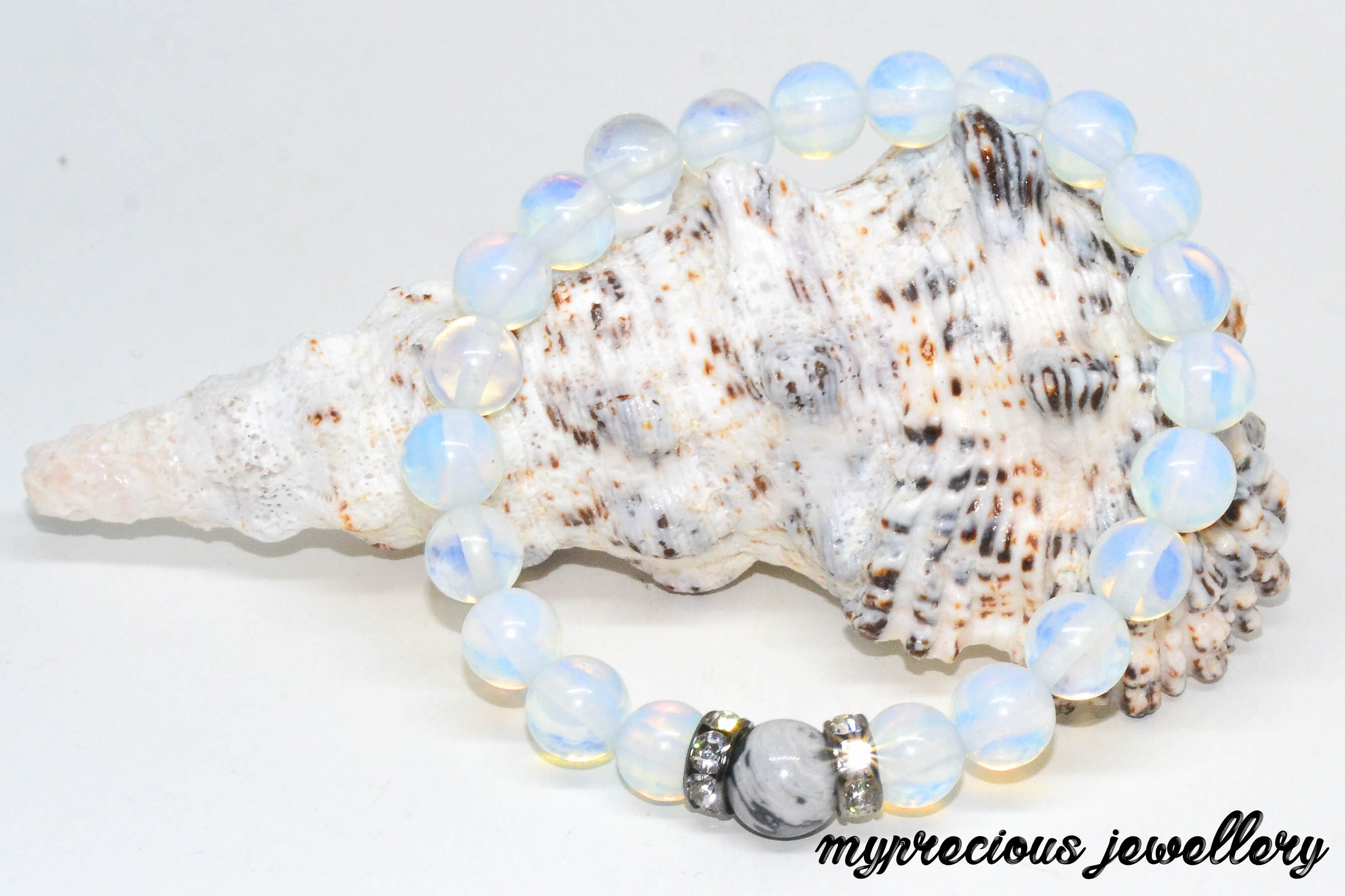 Natural Moonstone Opalite Scenery Jasper Gemstone Bracelet | Etsy