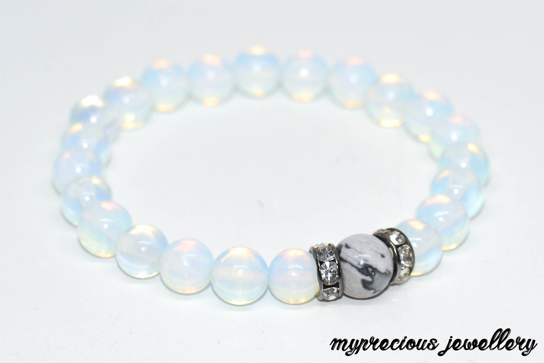 Natural Moonstone Opalite Scenery Jasper Gemstone Bracelet | Etsy