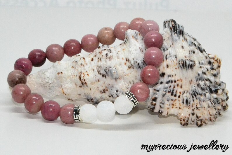 Natural Rhodonite White Frost Agate Gemstone Bracelet 8 Mm - Etsy UK