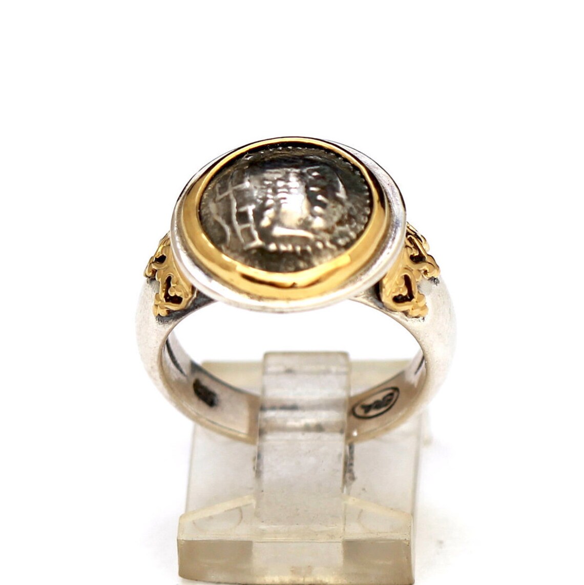 Arabian Felix Silver Coin Ring 18K Gold Accents, Genuine Ancient Coin ...