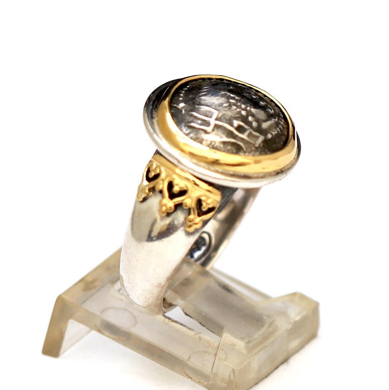 Arabian Felix Silver Coin Ring 18K Gold Accents, Genuine Ancient Coin ...