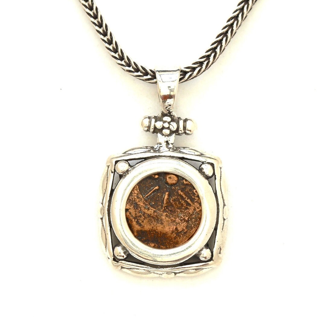 Widows Mite Coin, Sterling Silver Pendant and Chain, Genuine Ancient ...